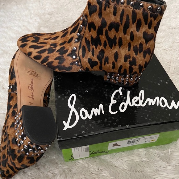 Sam Edelman | Shoes | Sam Edelman Lorin Studded Leopard Calf Fur Bootie ...